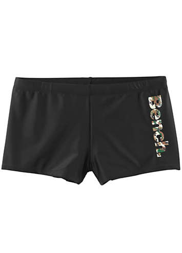 Black Boxer Swimming Trunks by Bench | Swimwear365